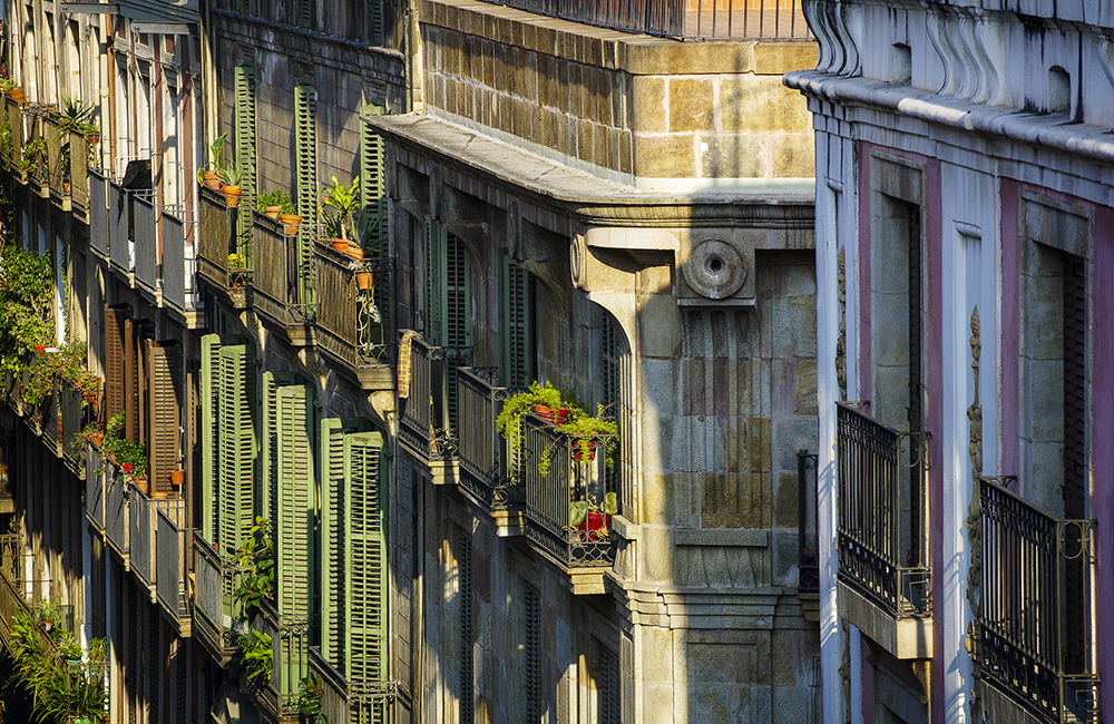 A View Looking Down On Balconies On Carrer De La Portaferrissa ...